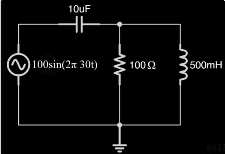 Solved 10uF HE 100sin(2π 30t) 100Ω (500mH 65 2 | Chegg.com