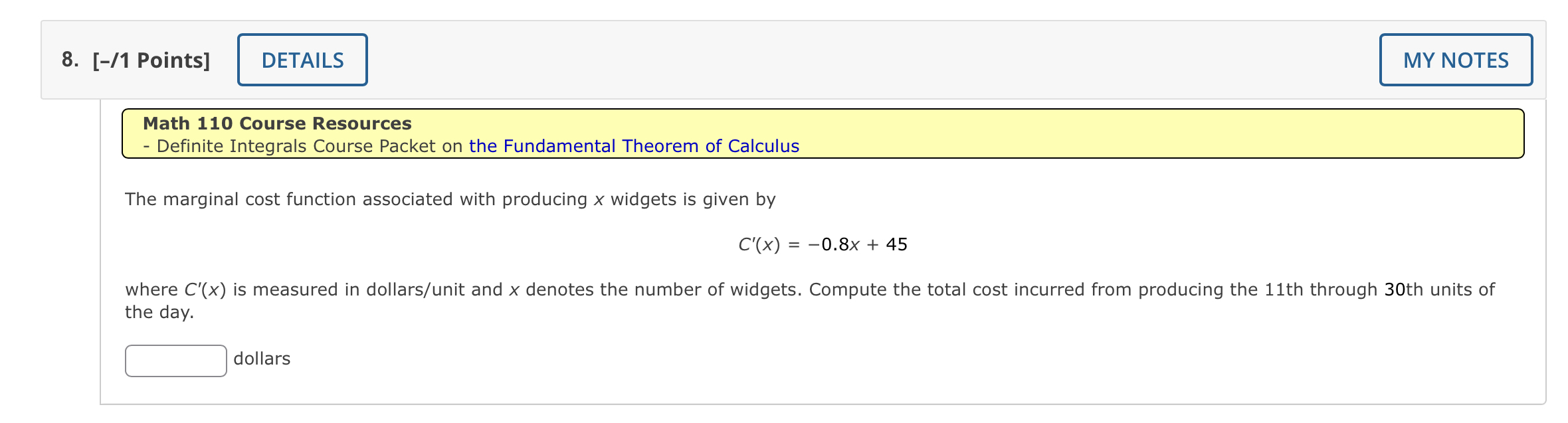 Solved Math 110 Course Resources - Definite Integrals Course | Chegg.com
