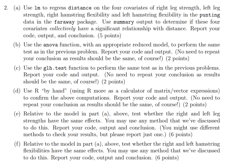 2. (a) Use lm to regress distance on the four | Chegg.com