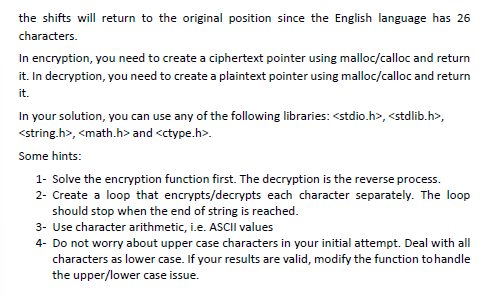 Solved Implement the two functions: char ∗ encrypt(char * | Chegg.com