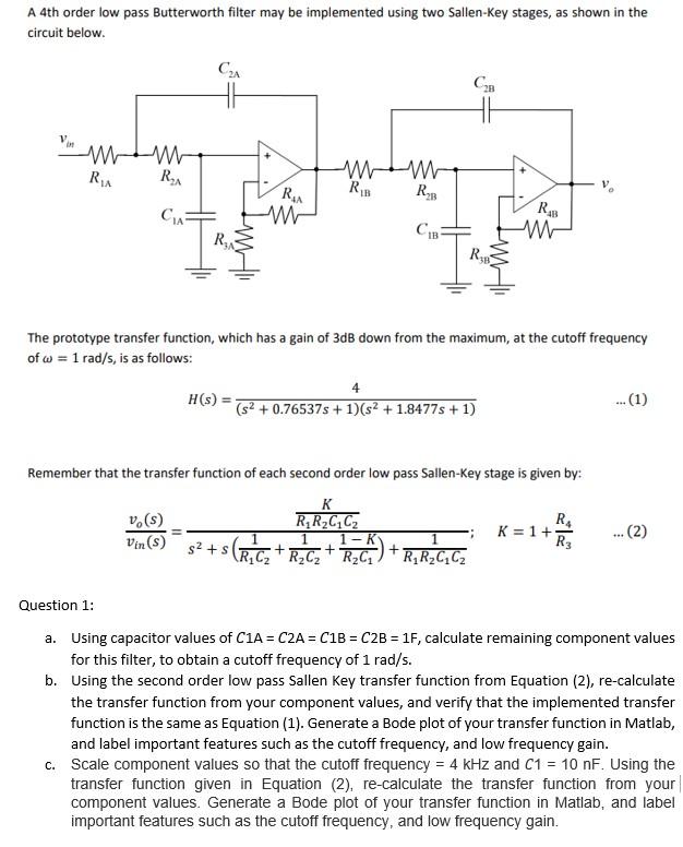 Solved A 4th order low pass Butterworth filter may be | Chegg.com