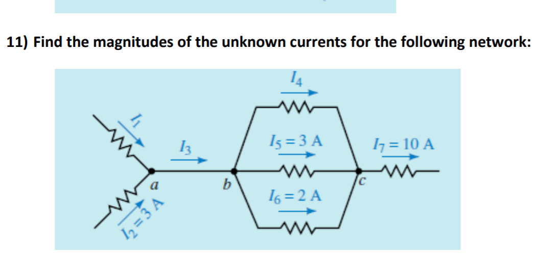 Solved 11) Find the magnitudes of the unknown currents for | Chegg.com