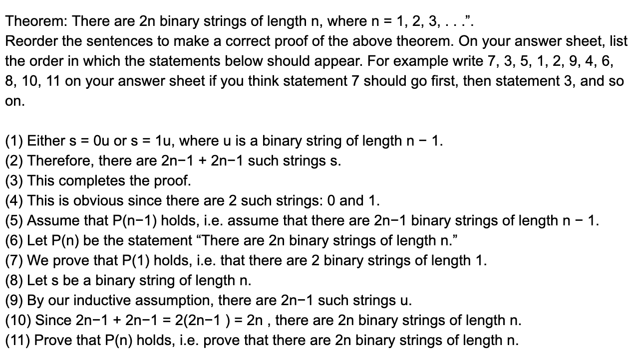 Solved Theorem: There are 2n binary strings of length n, | Chegg.com