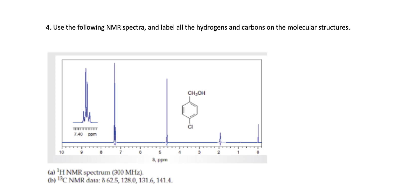 Solved 4. Use the following NMR spectra, and label all the | Chegg.com
