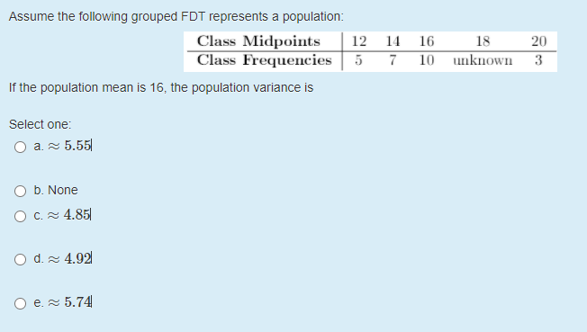 Solved Assume the following grouped FDT represents a | Chegg.com