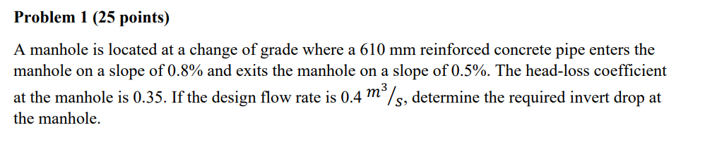 Solved Problem 1 (25 points) A manhole is located at a | Chegg.com