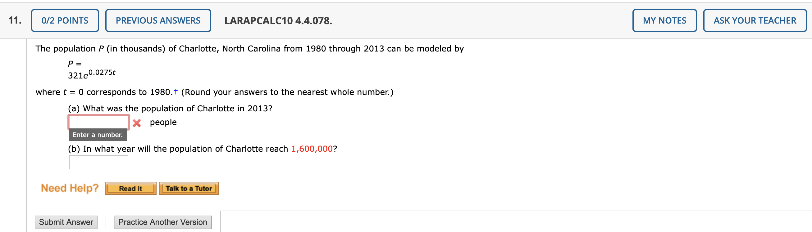 Solved 11. 0/2 POINTS PREVIOUS ANSWERS LARAPCALC10 4.4.078. | Chegg.com
