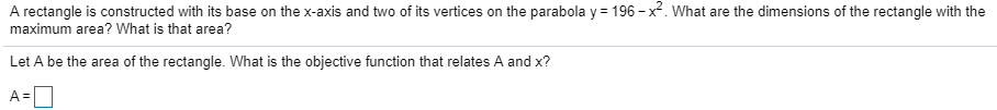 Solved A rectangle is constructed with its base on the | Chegg.com