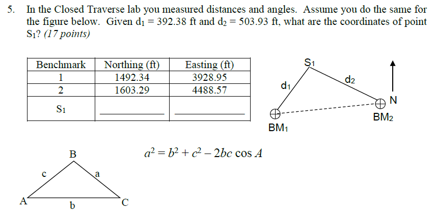 Solved 5. In the Closed Traverse lab you measured distances | Chegg.com