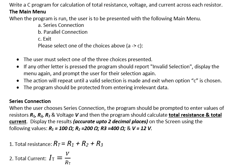 Solved Write a C program for calculation of total | Chegg.com