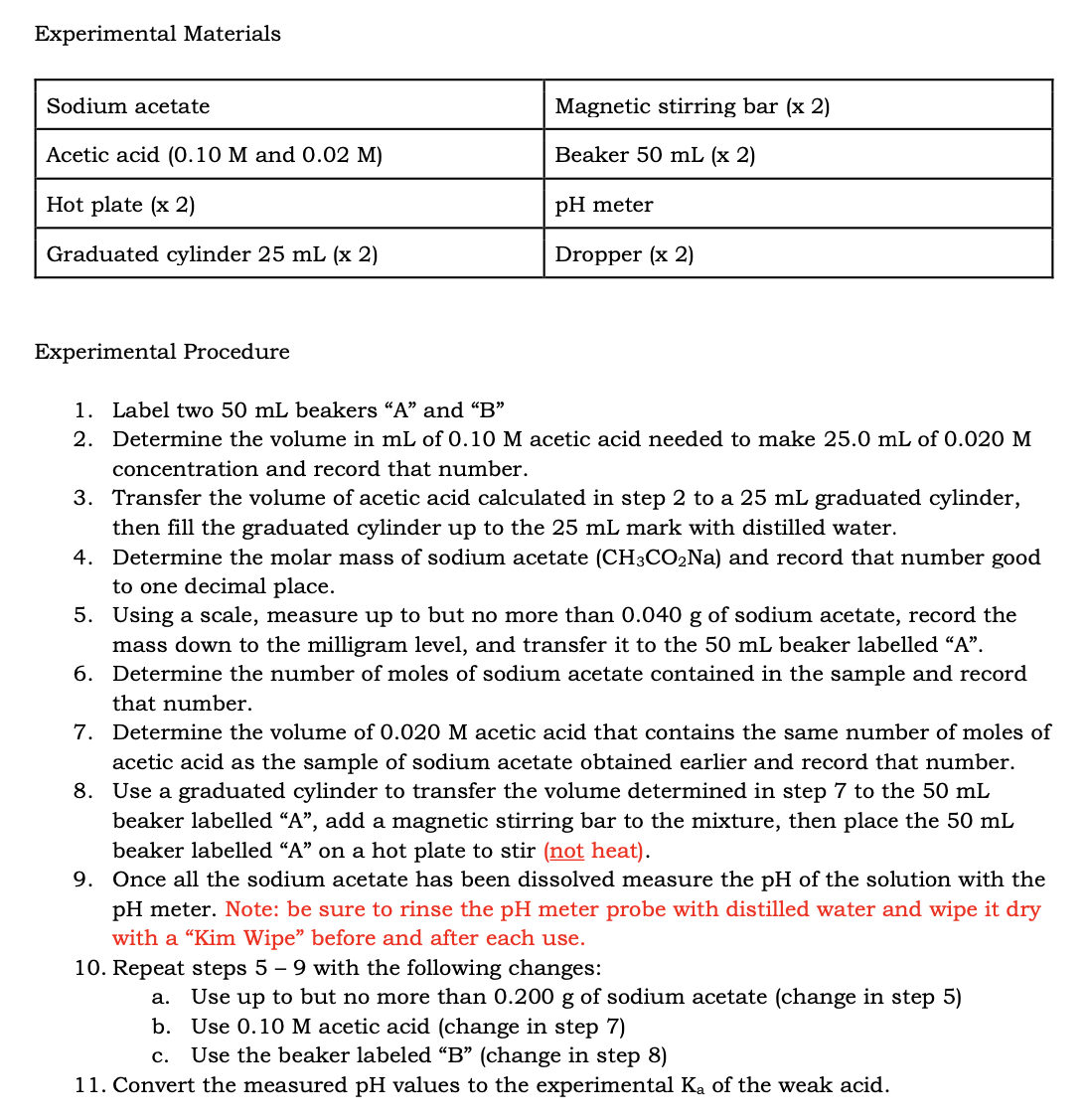 Solved Experimental Materials Experimental Procedure 1. | Chegg.com