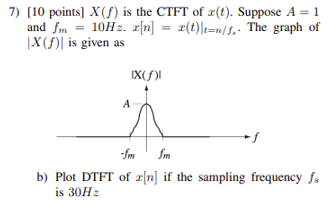 Solved [10 ﻿points] x(f) ﻿is the CTFT of x(t). ﻿Suppose | Chegg.com