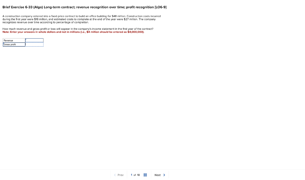 Solved Brief Exercise 6-33 (Algo) Long-term contract; | Chegg.com