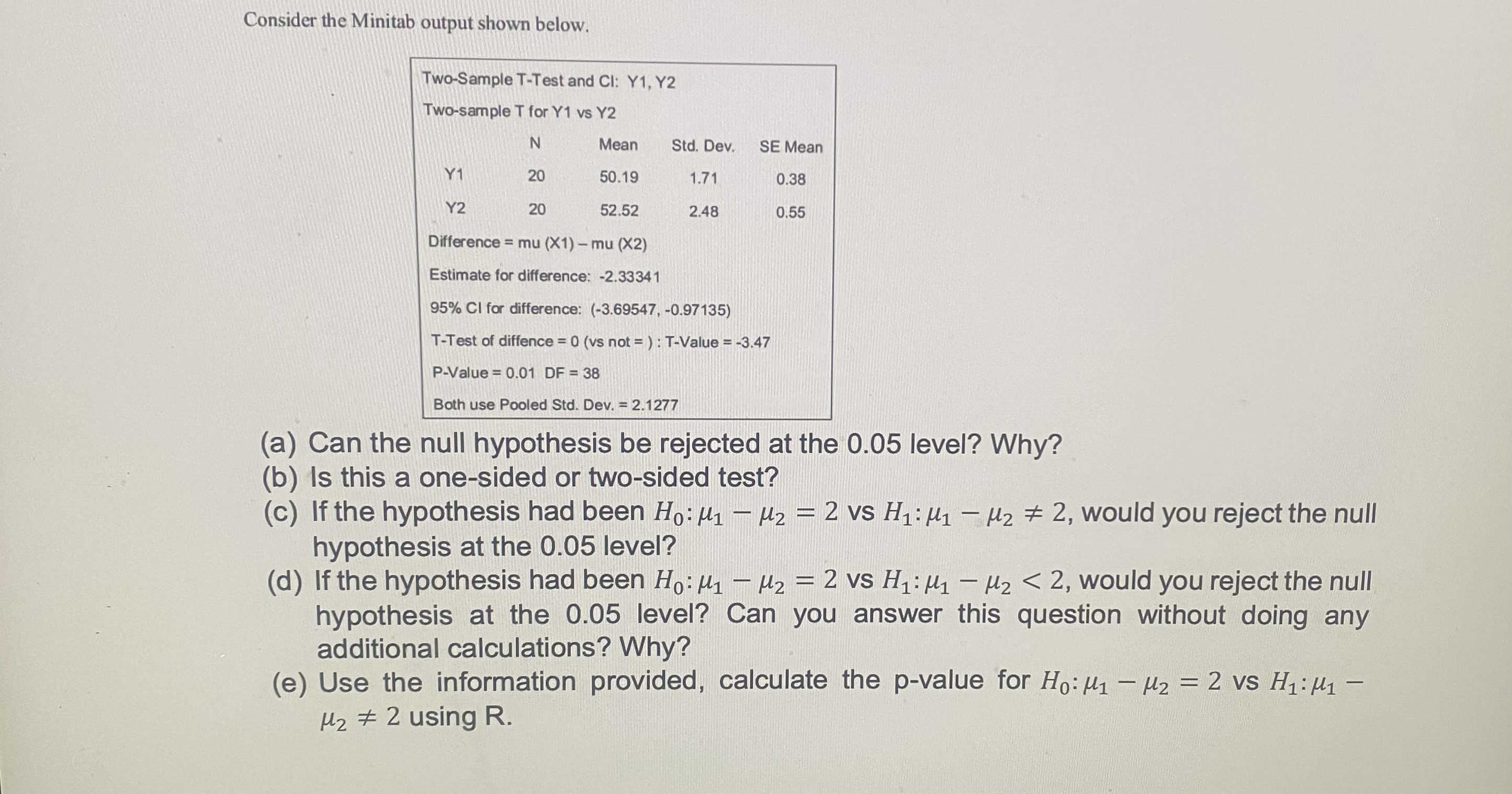 Solved Consider The Minitab Output Shown Below Both Use 
