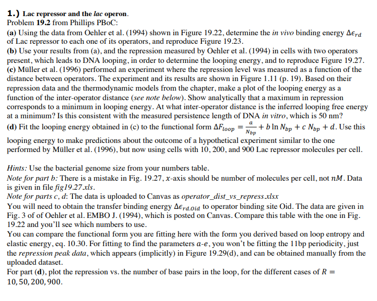 1.) Lac repressor and the lac operon. Problem 19.2 | Chegg.com