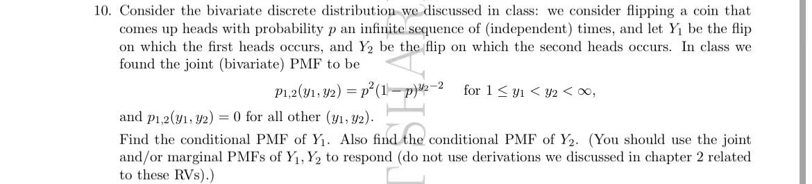 Solved 10. Consider the bivariate discrete distribution we | Chegg.com