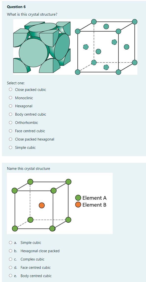 Solved What is this crystal structure? Select one: Close | Chegg.com