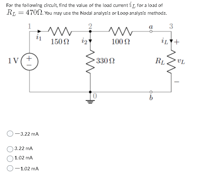 Solved For the following circuit, find the value of the load | Chegg.com