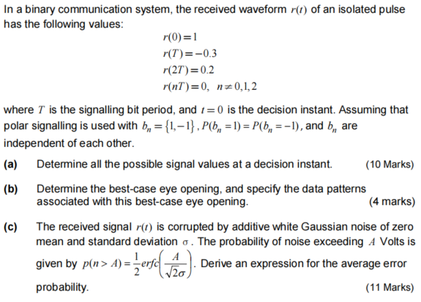 In a binary communication system, the received | Chegg.com