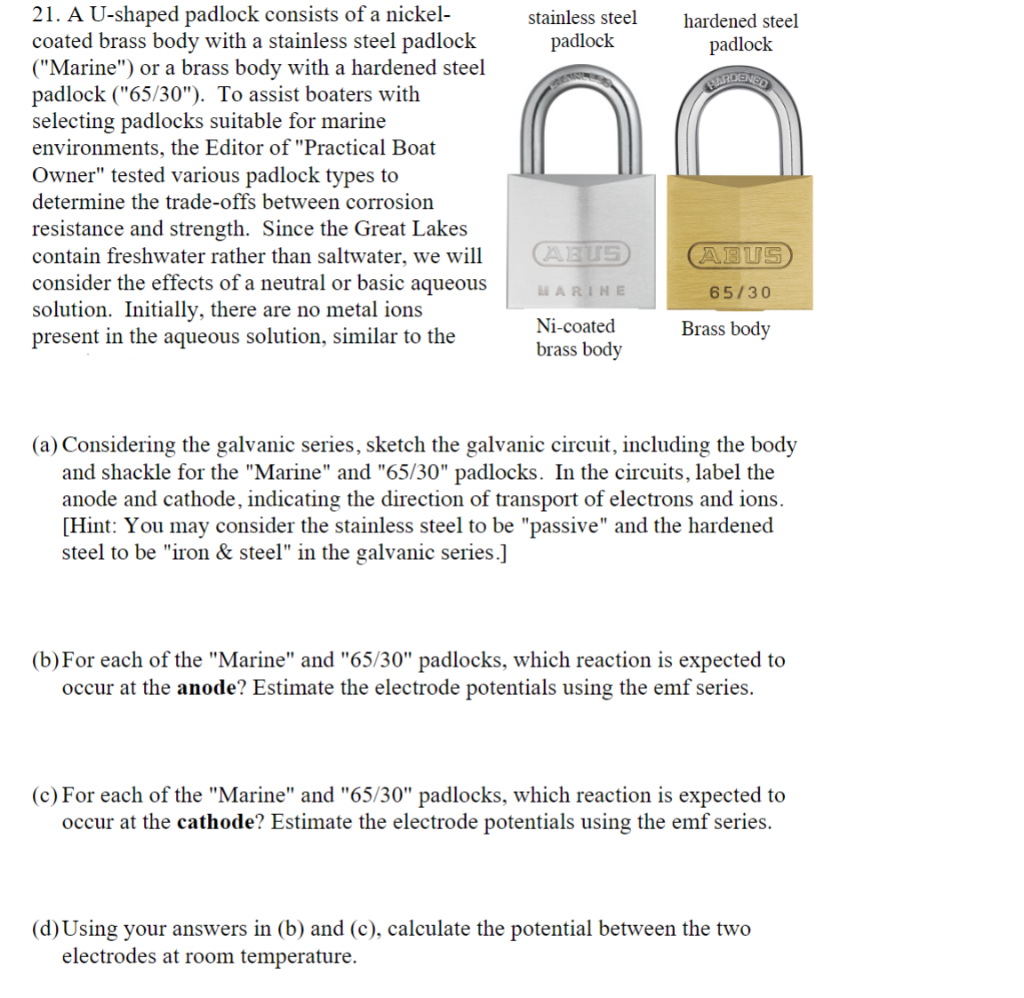Solved 21. A U-shaped padlock consists of a nickelcoated | Chegg.com
