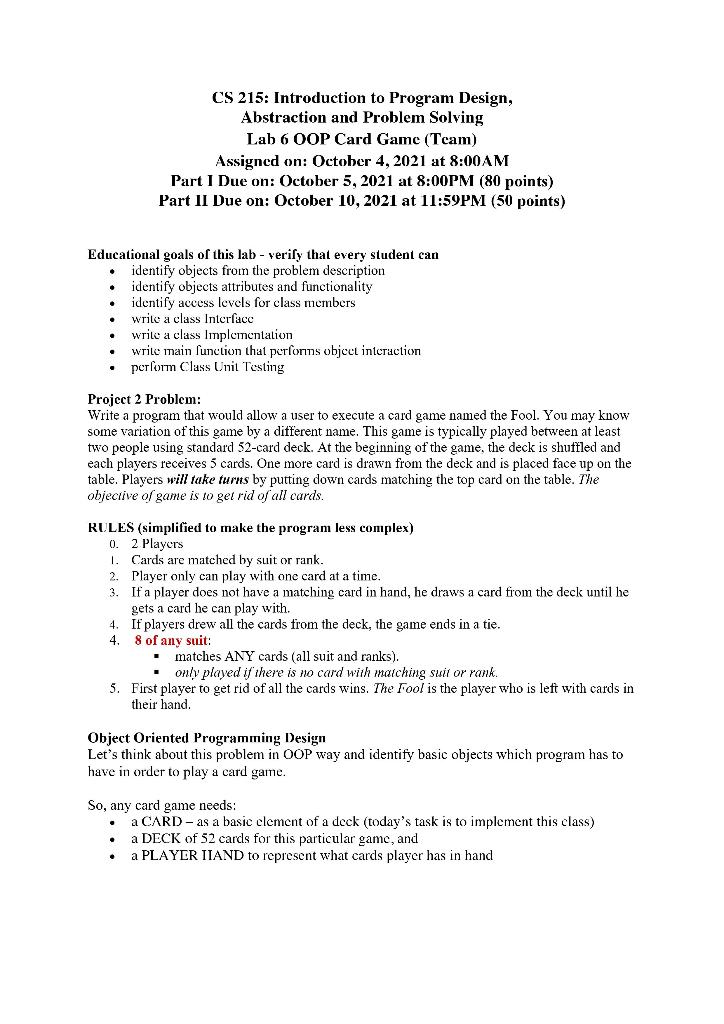 CS 215: Introduction to Program Design, Abstraction | Chegg.com