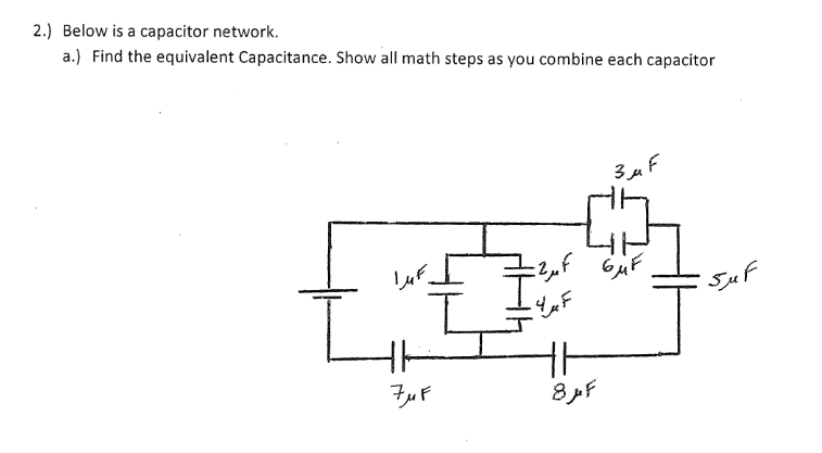 Solved 2.) Below is a capacitor network. a.) Find the | Chegg.com