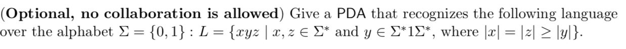 Solved (Optional, no collaboration is allowed) Give a PDA | Chegg.com