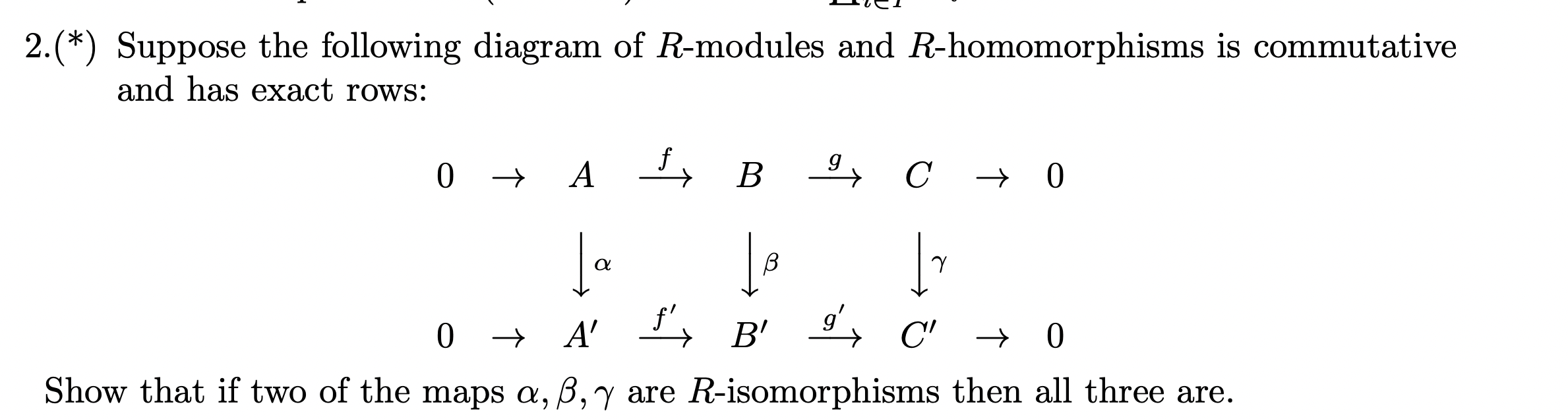 Solved (*) Suppose the following diagram of R-modules and | Chegg.com