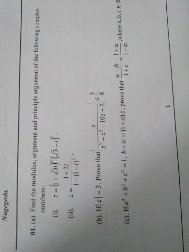 Solved Nugegoda. 01. (a). Find the modulus, argument and | Chegg.com