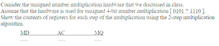 Solved Consider the unsigned number multiplication hardware | Chegg.com