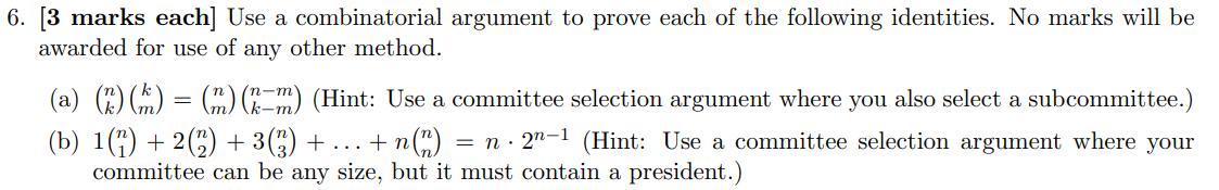 Solved 6 3 Marks Each Use A Combinatorial Argument To 6727