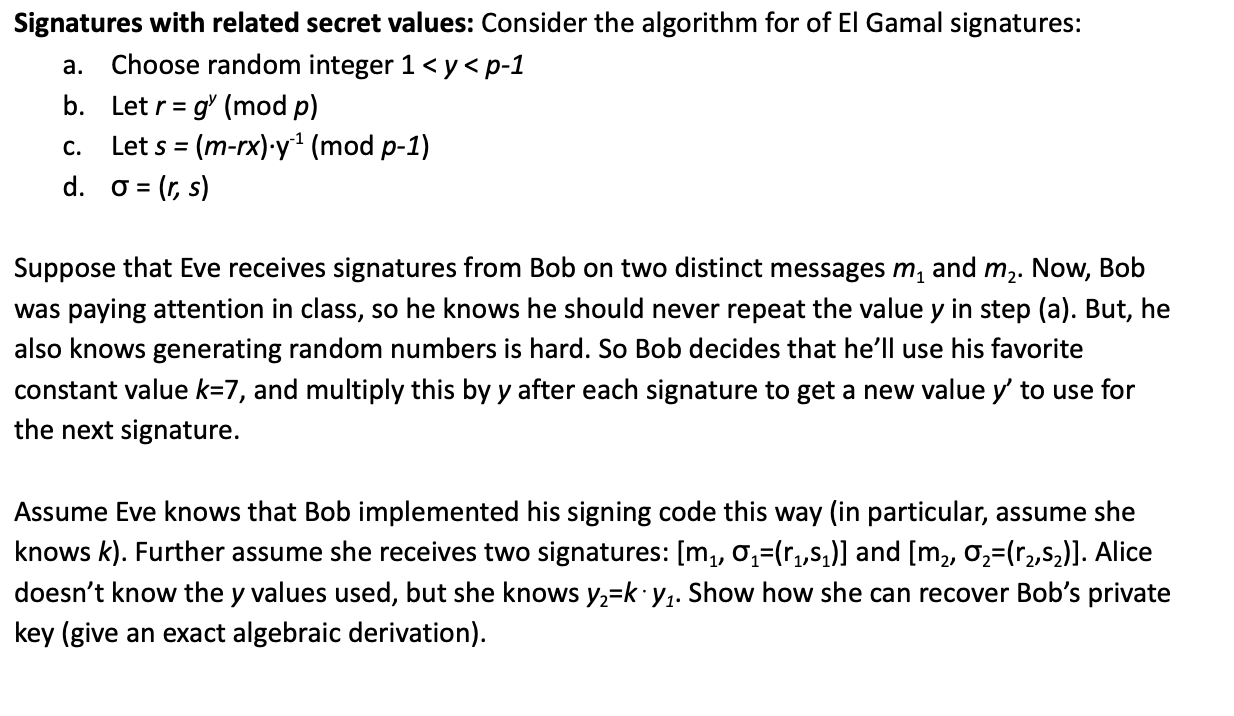 Solved Signatures with related secret values: Consider the | Chegg.com