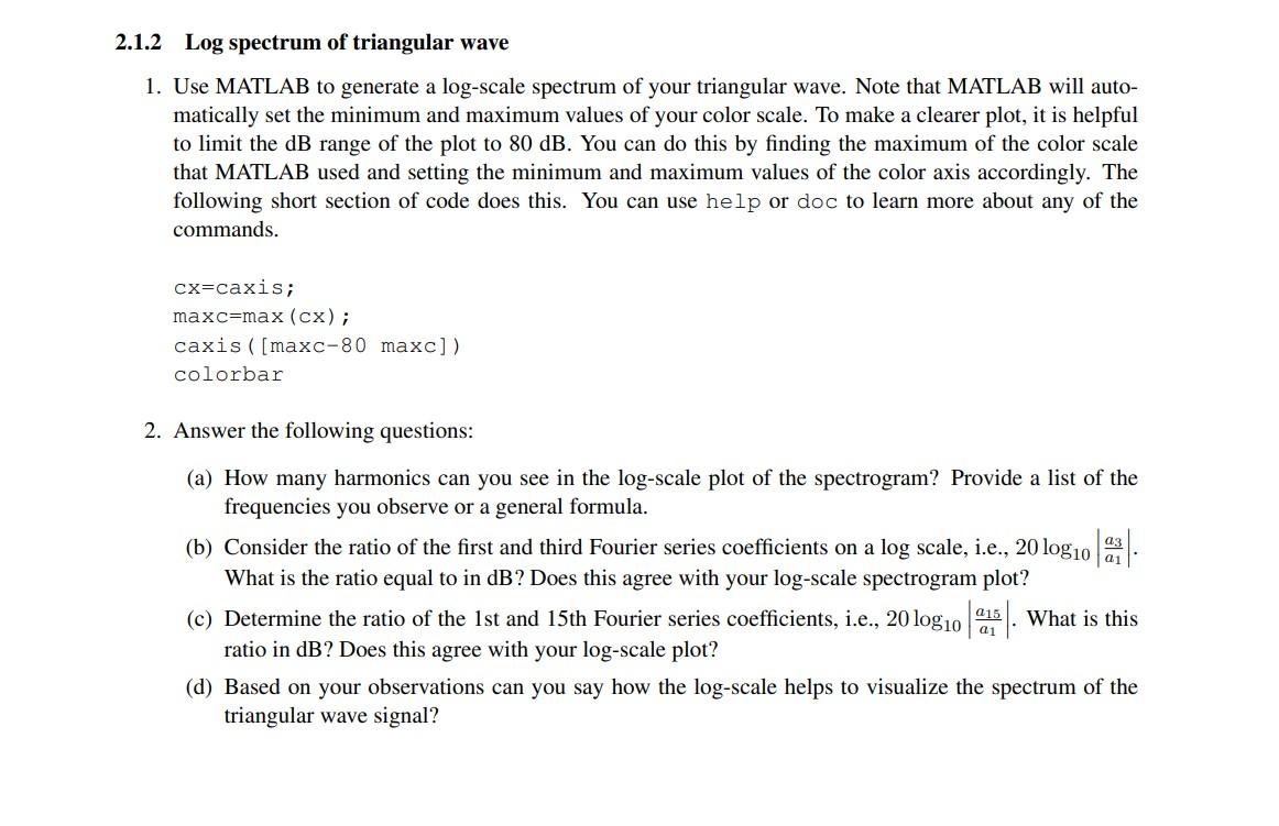 2.1.2 Log spectrum of triangular wave 1. Use MATLAB | Chegg.com