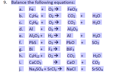 Solved 9. Ralance the follnwsins eruatinne. | Chegg.com
