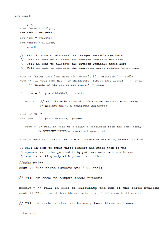 Solved ****Complete this program by filling in the code | Chegg.com