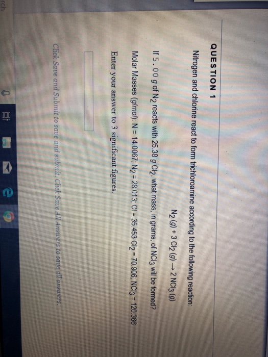Solved QUESTION 1 Nitrogen and chlorine react to form | Chegg.com