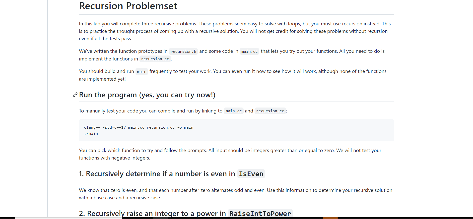 Solved Recursion Problemset In this lab you will complete | Chegg.com