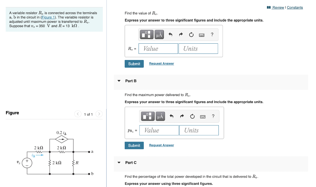 Solved Review Constants A variable resistor R is connected | Chegg.com