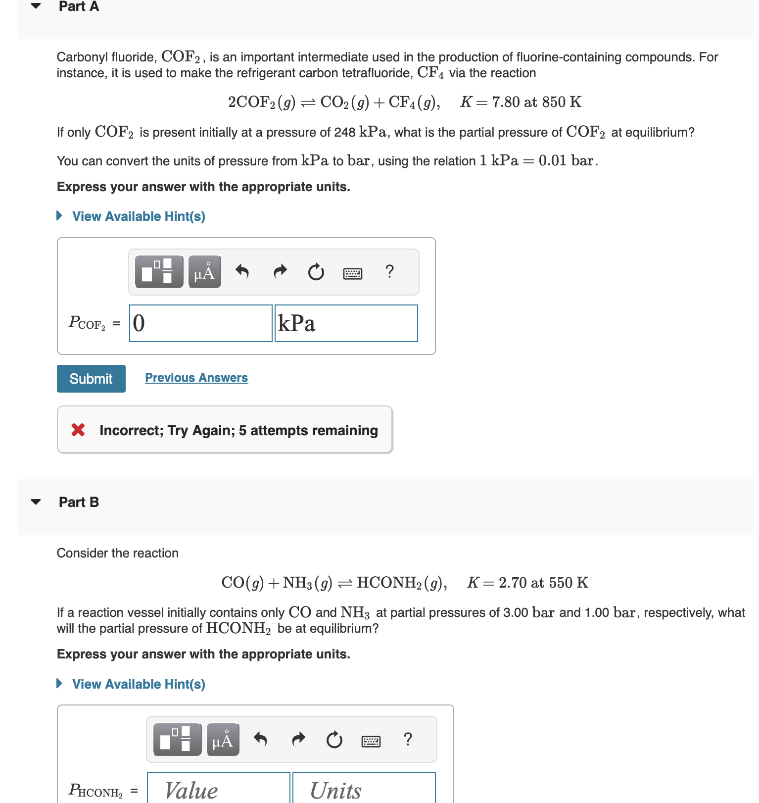 Solved Carbonyl fluoride, COF2, is an important intermediate | Chegg.com