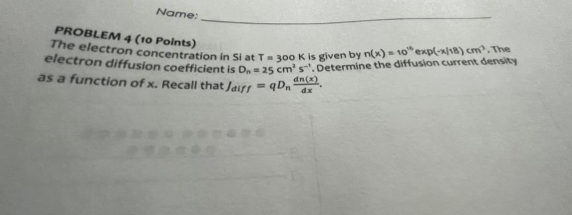 Solved PROBLEM 4 (10 Points) The electron concentration in | Chegg.com