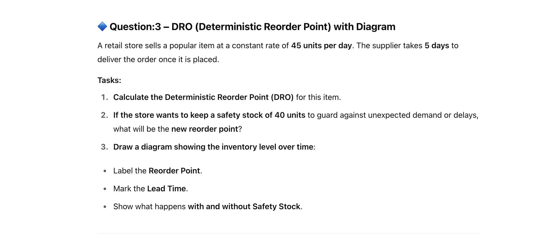 Solved DRO (Deterministic Reorder Point) ﻿with Diagram A | Chegg.com