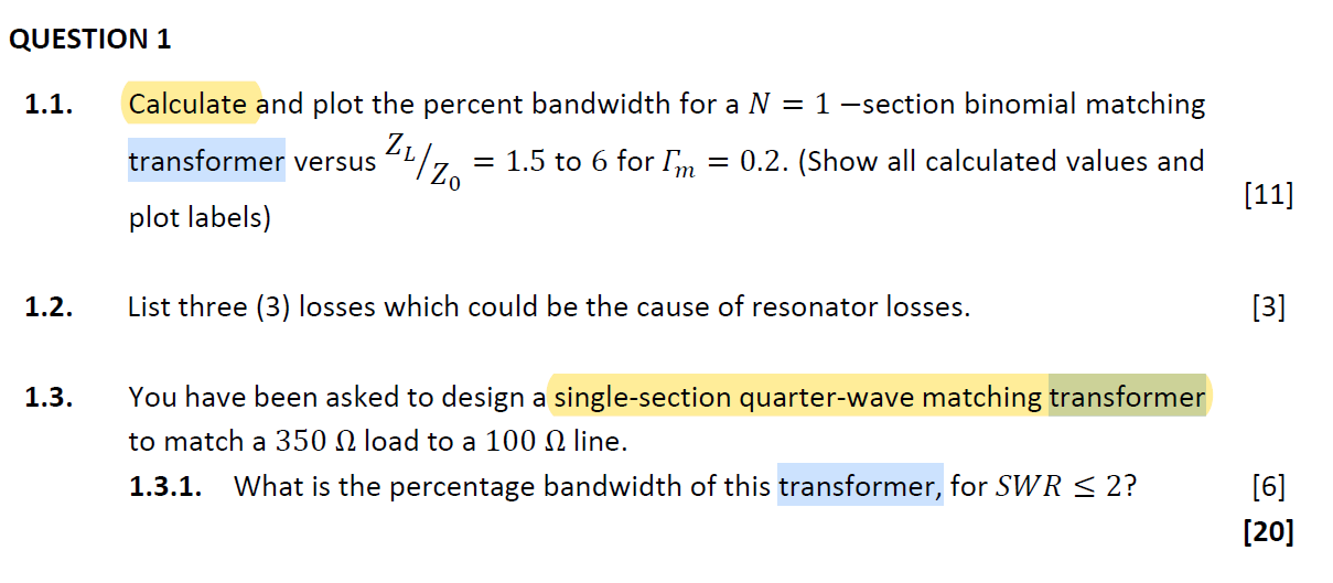 Solved 1.1. Calculate and plot the percent bandwidth for a | Chegg.com