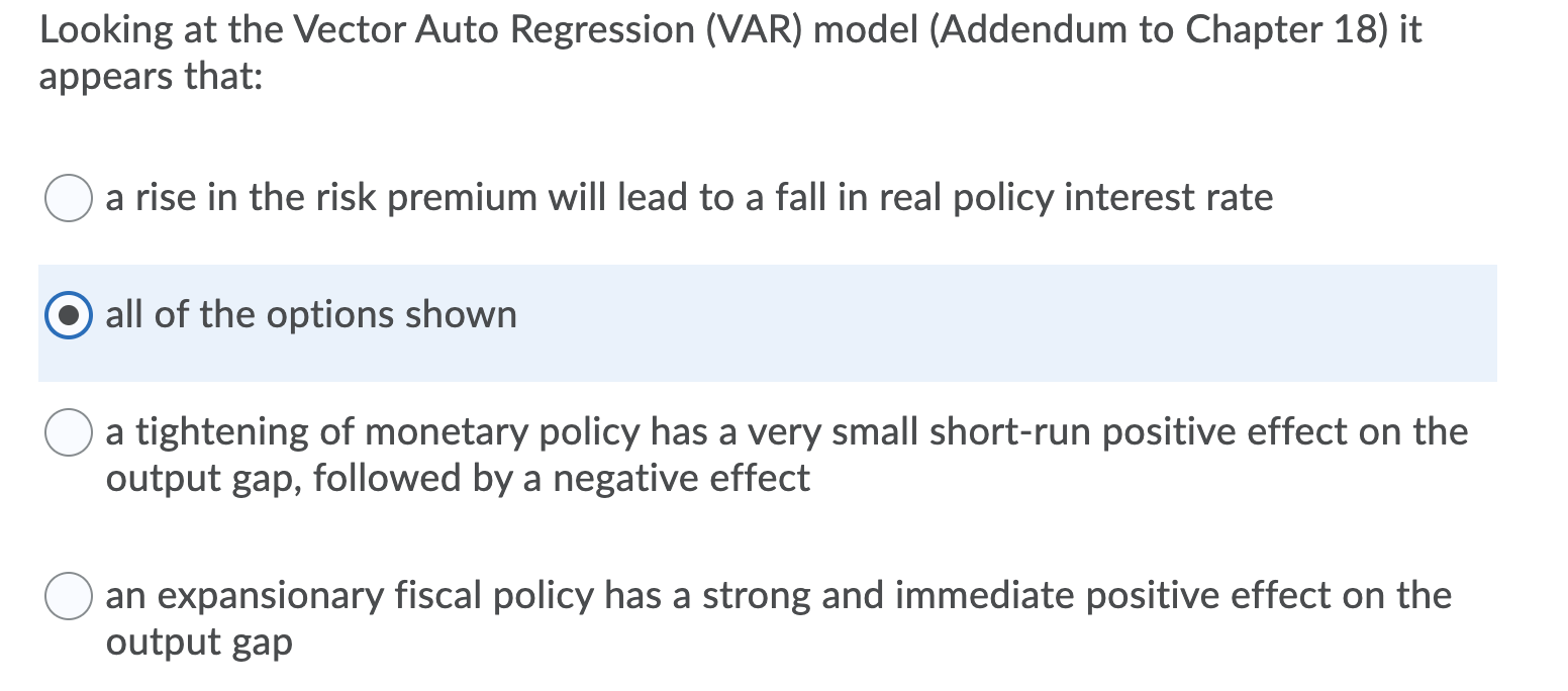 Solved Looking at the Vector Auto Regression (VAR) model | Chegg.com