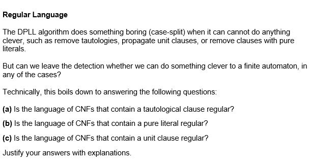 Solved Regular Language The DPLL algorithm does something | Chegg.com