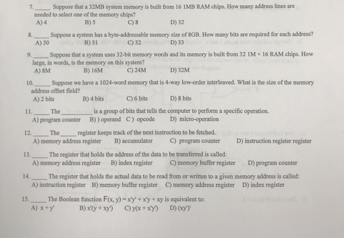 Solved 7. Suppose that a 32MB system memory is built from 16 | Chegg.com