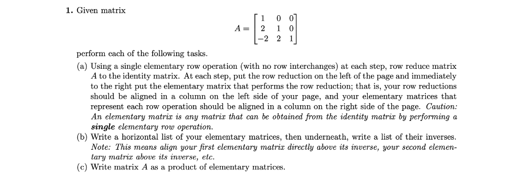 Solved 1. Given matrix A2 10 perform each of the following | Chegg.com