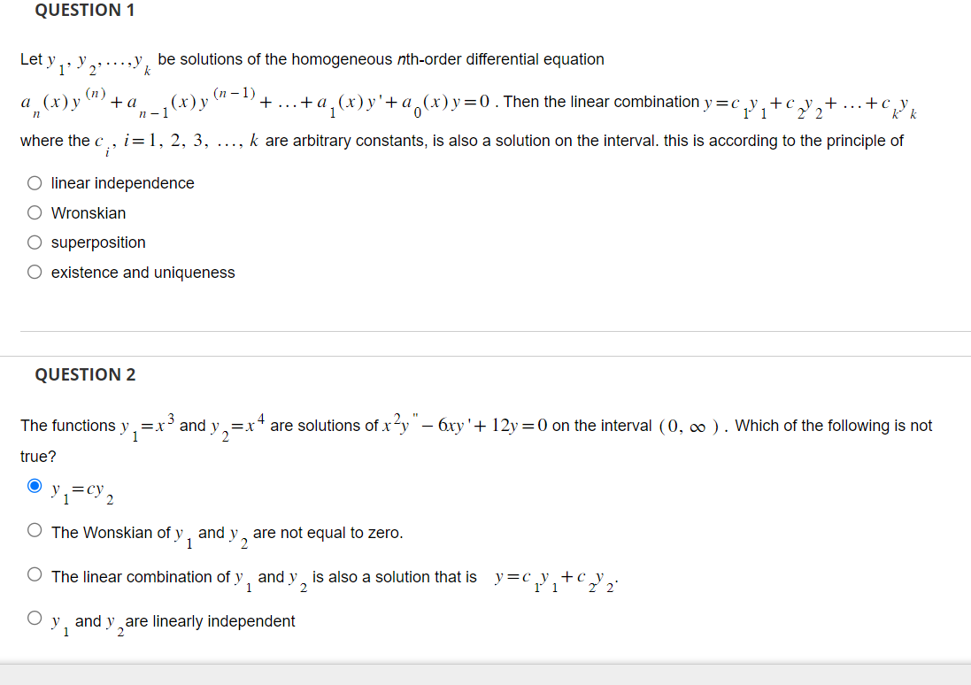 Solved Let y1,y2,…,yk be solutions of the homogeneous n | Chegg.com
