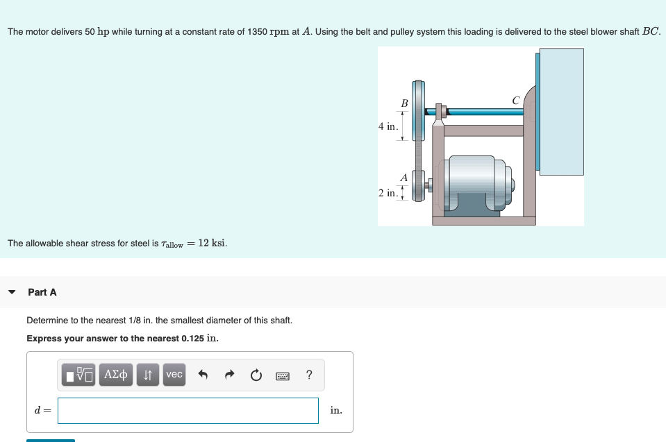 Solved The motor delivers 50 hp while turning at a constant | Chegg.com