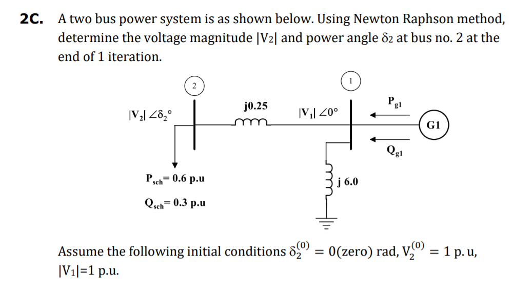 Solved 20. A two bus power system is as shown below. Using | Chegg.com