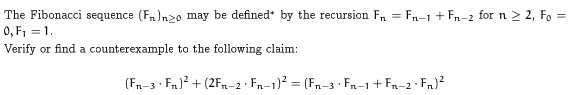 Solved The Fibonacci sequence (Fn)n≥0 ﻿may be defined* ﻿by | Chegg.com